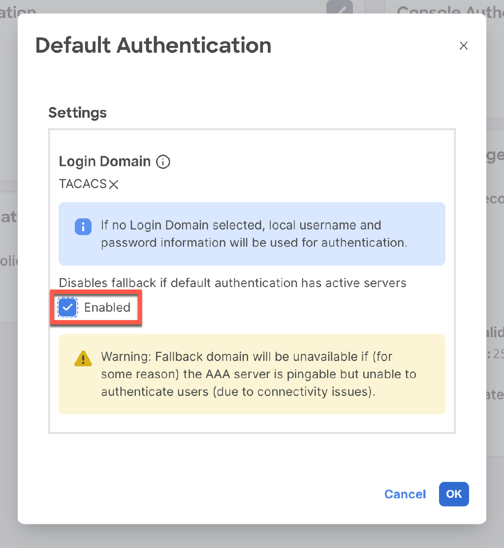 ACI - Fallback Login Domain